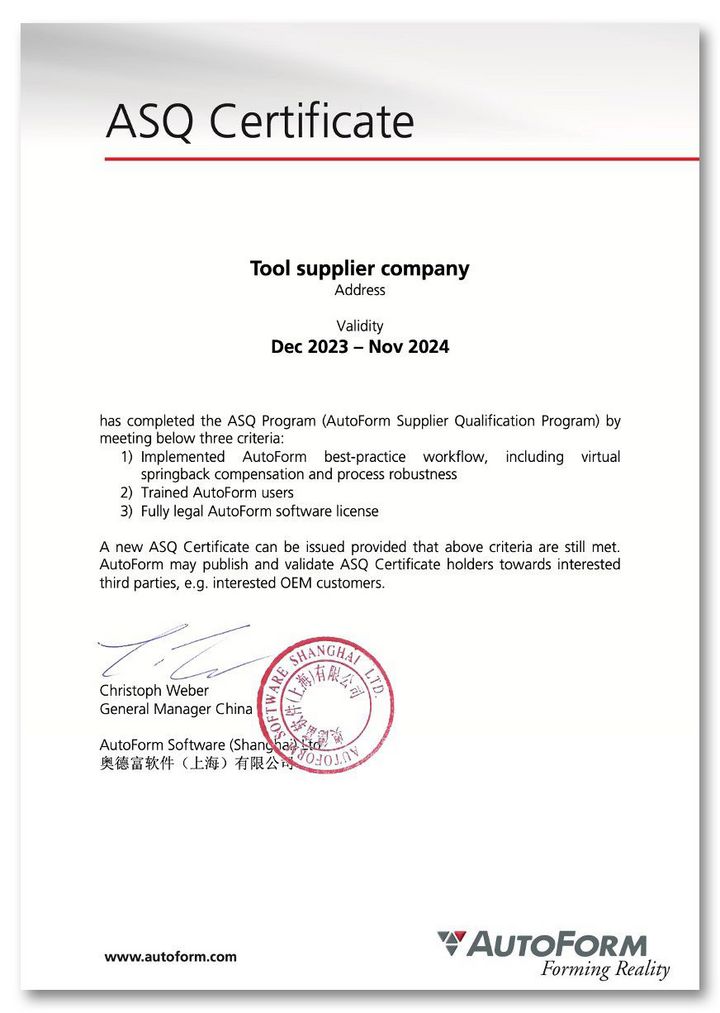 AutoForm Supplier Qualification Program